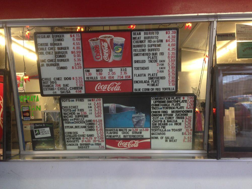 Menu at A & B Drive In restaurant, Truth or Consequences