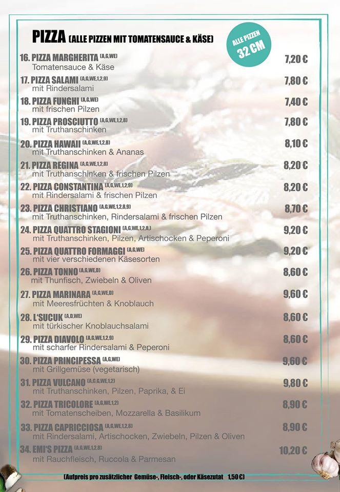 Speisekarte von Emi's Pizza Service, Lindau (Bodensee)