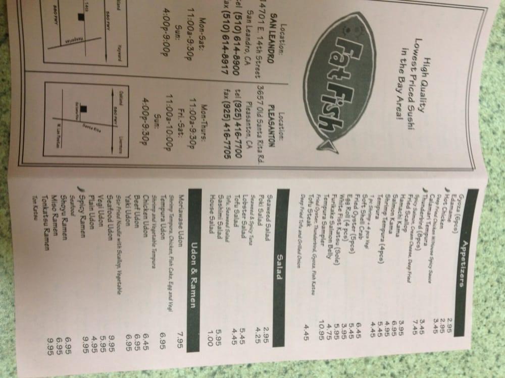 Menu at Fat Fish Sushi restaurant, Pleasanton