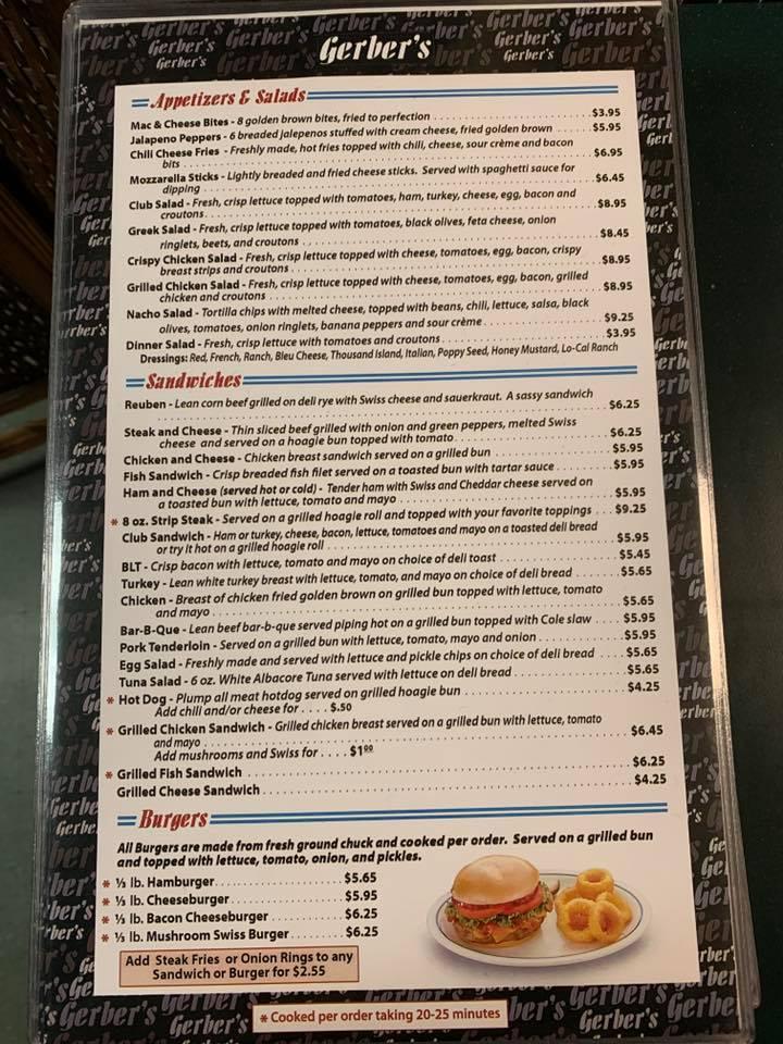 Menu at Gerber's Restaurant, Greenup, Town Hill Plaza