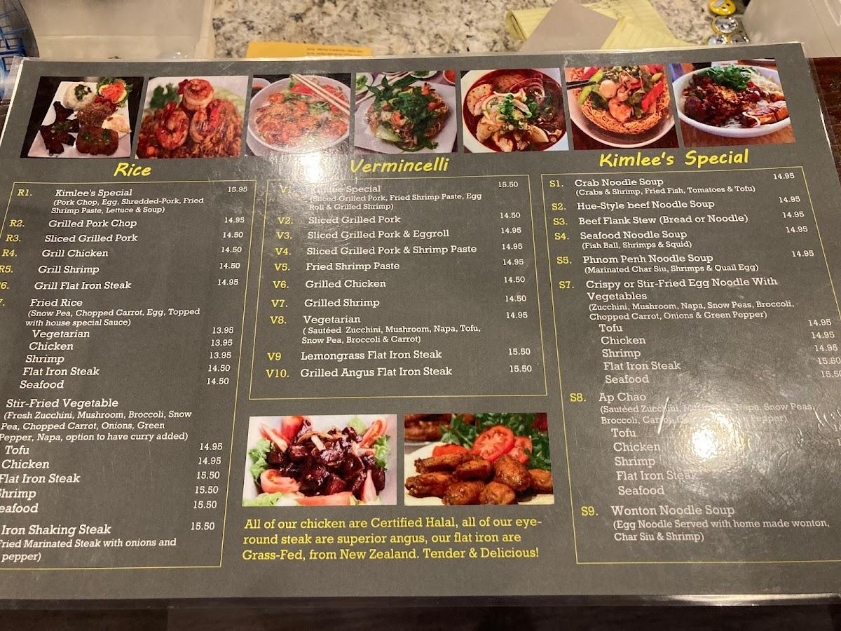Menu at Kimlee Vietnamese Cuisine restaurant, Harrisburg
