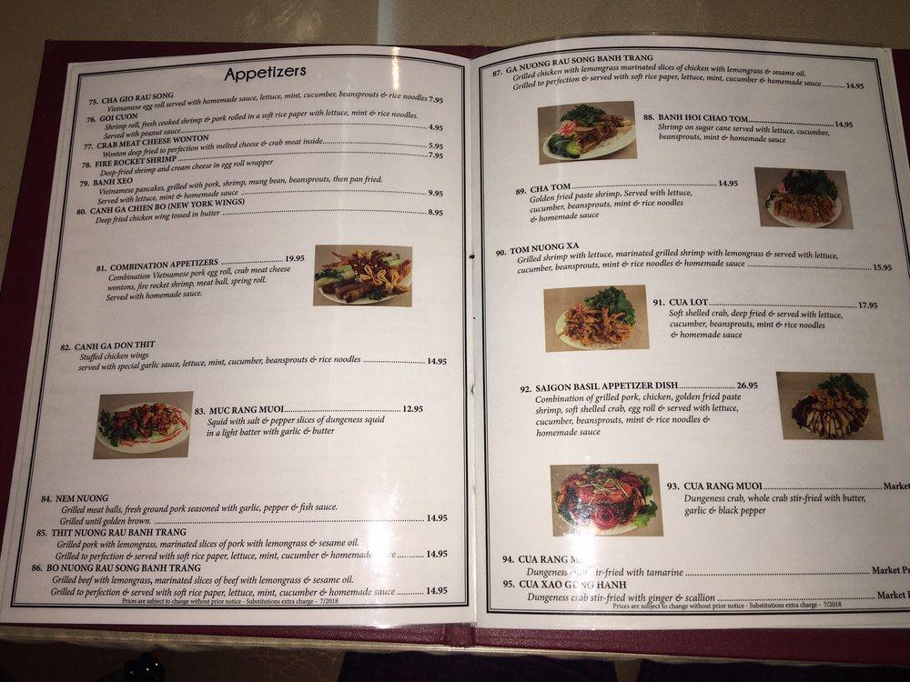 Menu at Saigon Basil restaurant, Northglenn