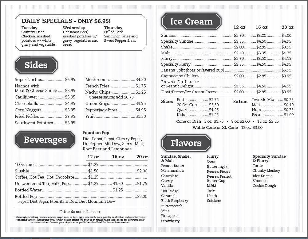 Menu at Short Stop restaurant, New London