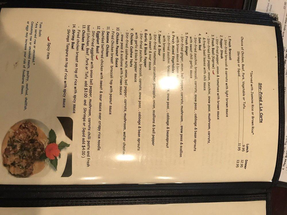 Menu at Sushi Thai restaurant, Spring Hill