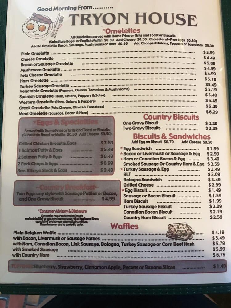 Menu at Tryon House Restaurant, Charlotte, 130 Eastway Dr