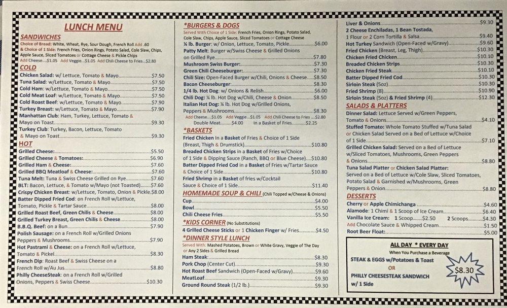 Menu at Alice's Restaurant, Tucson
