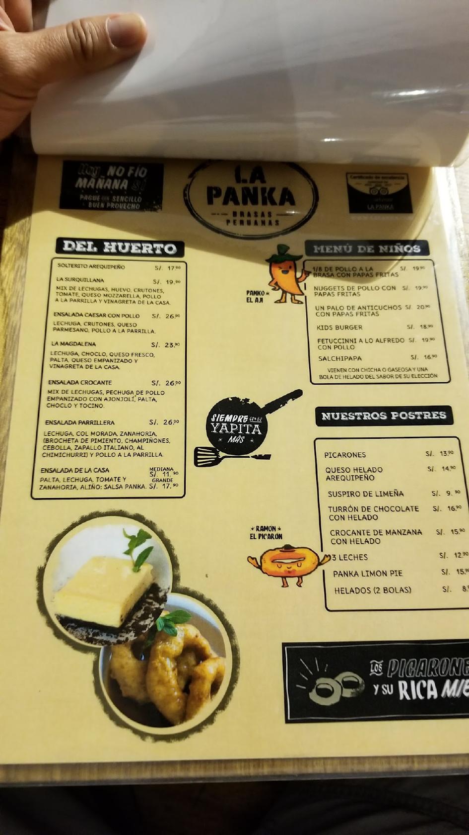 Carta del restaurante LA PANKA, Surquillo, Av. Manuel Villarán 753