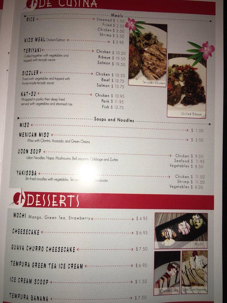 Menu at Nanami sushi restaurant, Hemet