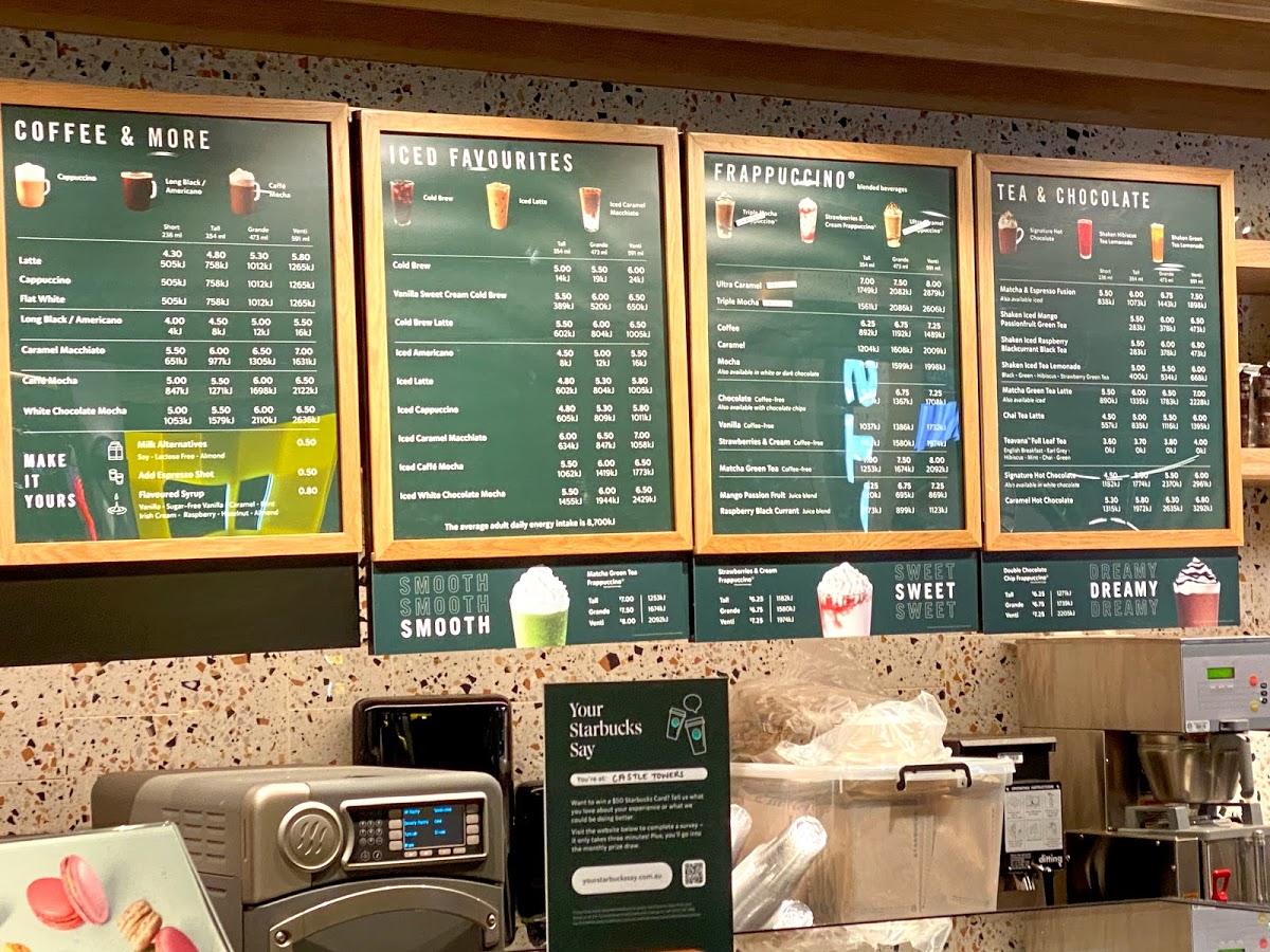 Menu at Starbucks Castle Towers, Castle Hill