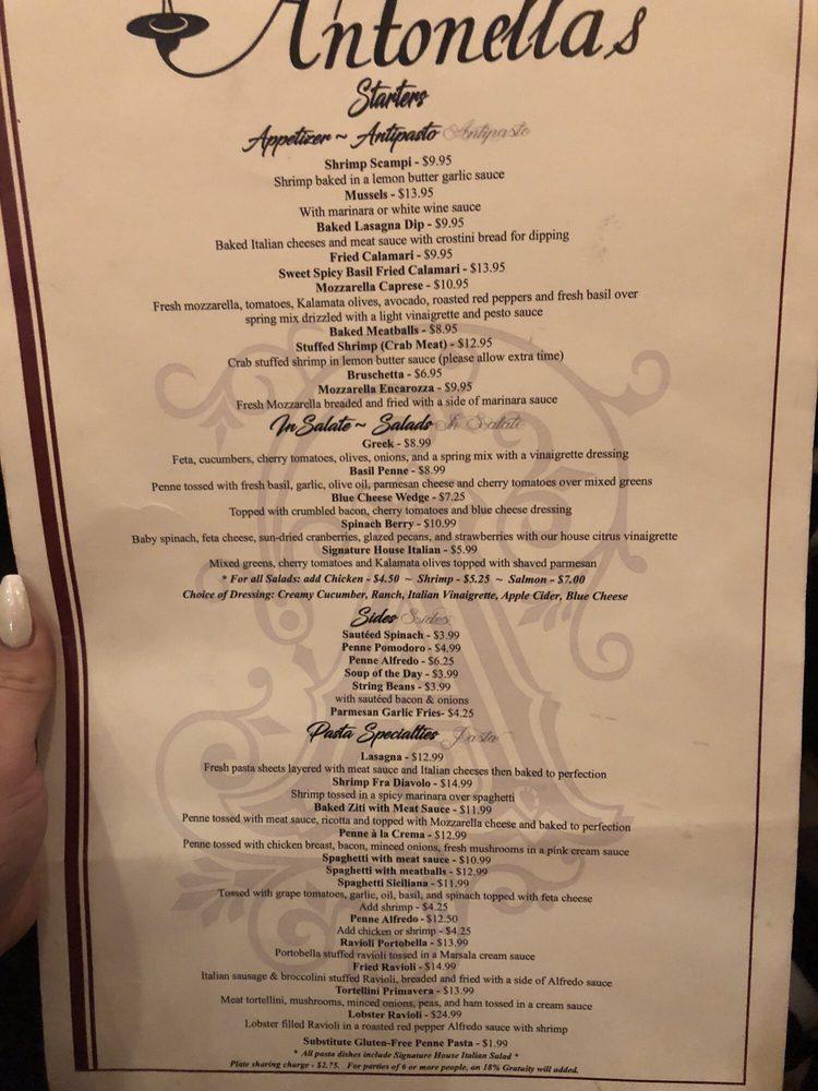 Menu at Antonella's Italian Ristorante restaurant, Fayetteville