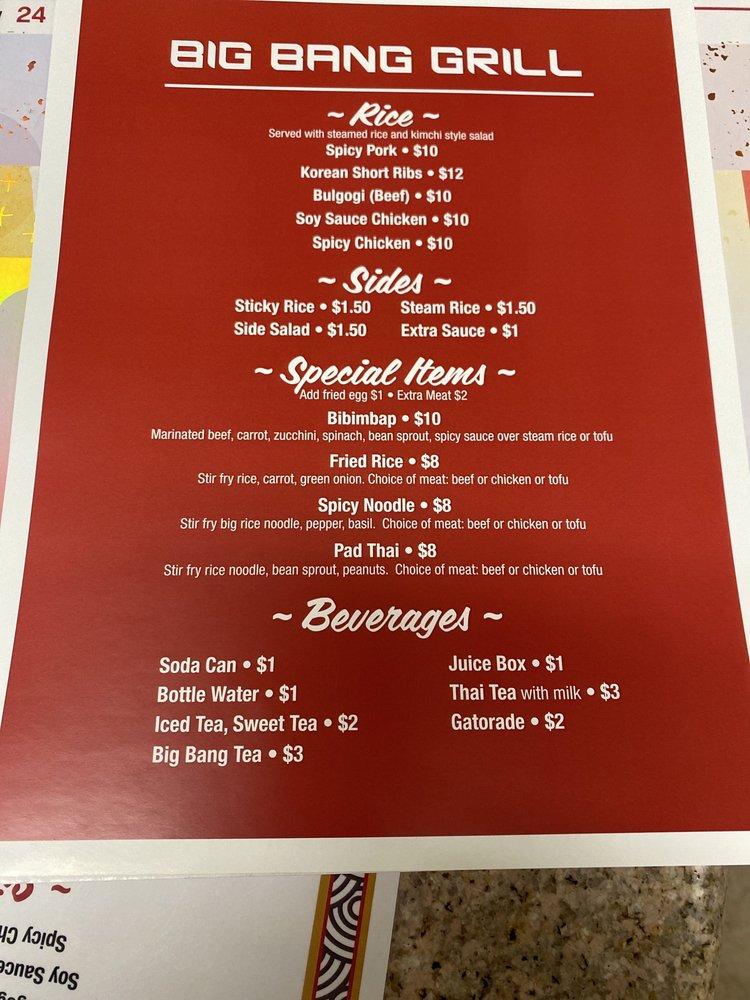 Menu at Big Bang Grill restaurant, Visalia, W Houston Ave