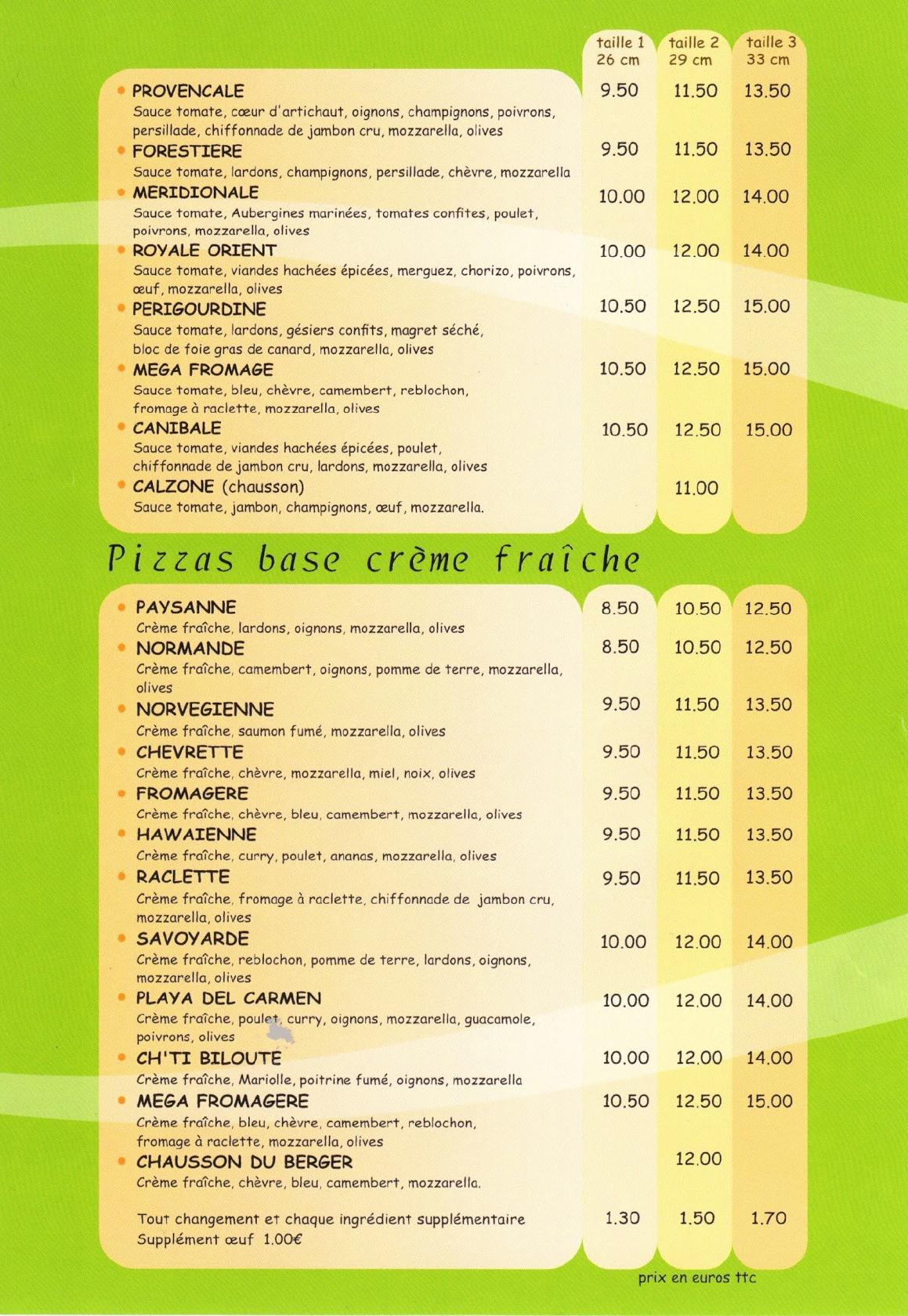 Menu au Pizzeria Chez Pascal, Châtelaillon-Plage, 31 Bd de Lattre de ...