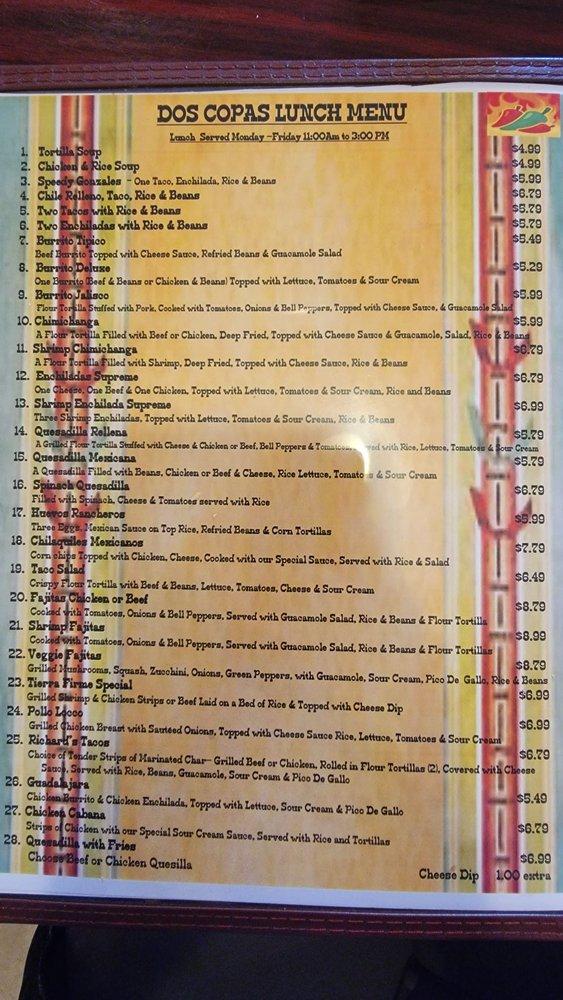 Menu at Dos Copas Mexican Grill restaurant, Madisonville
