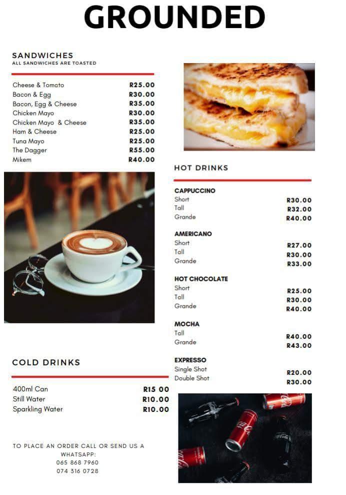 Carta de GROUNDED COFFEE SHOP, Johannesburgo