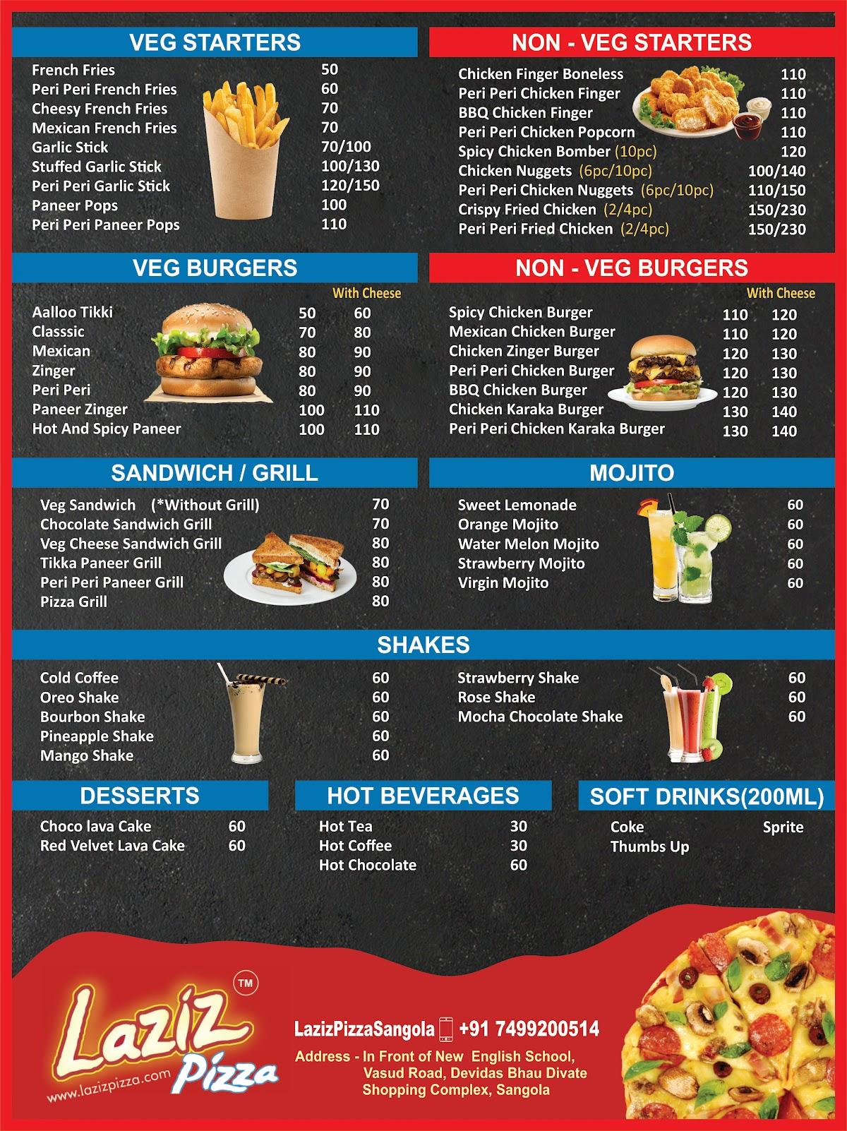 Menu at Laziz Pizza, Sangola