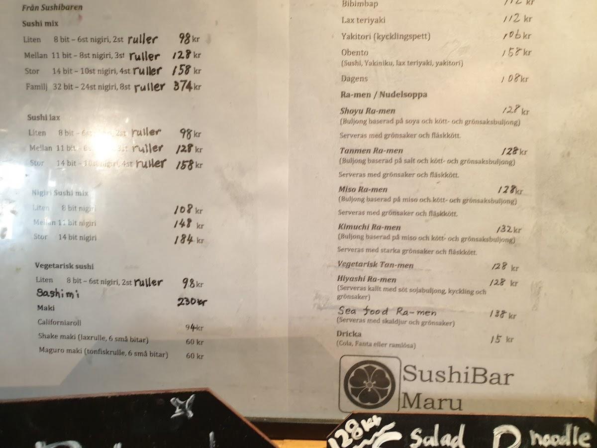 Menu at Maru restaurant, Stockholm, Lützengatan 4