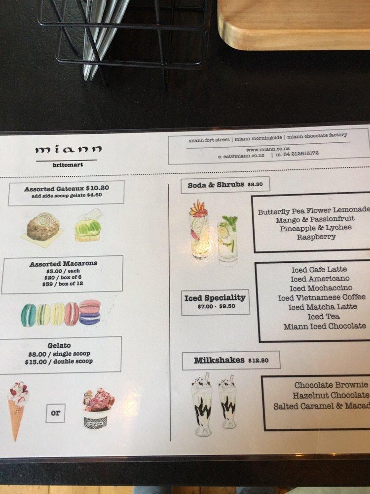 Menu at Miann Britomart desserts, Auckland, Ground Arthur Nathan Building