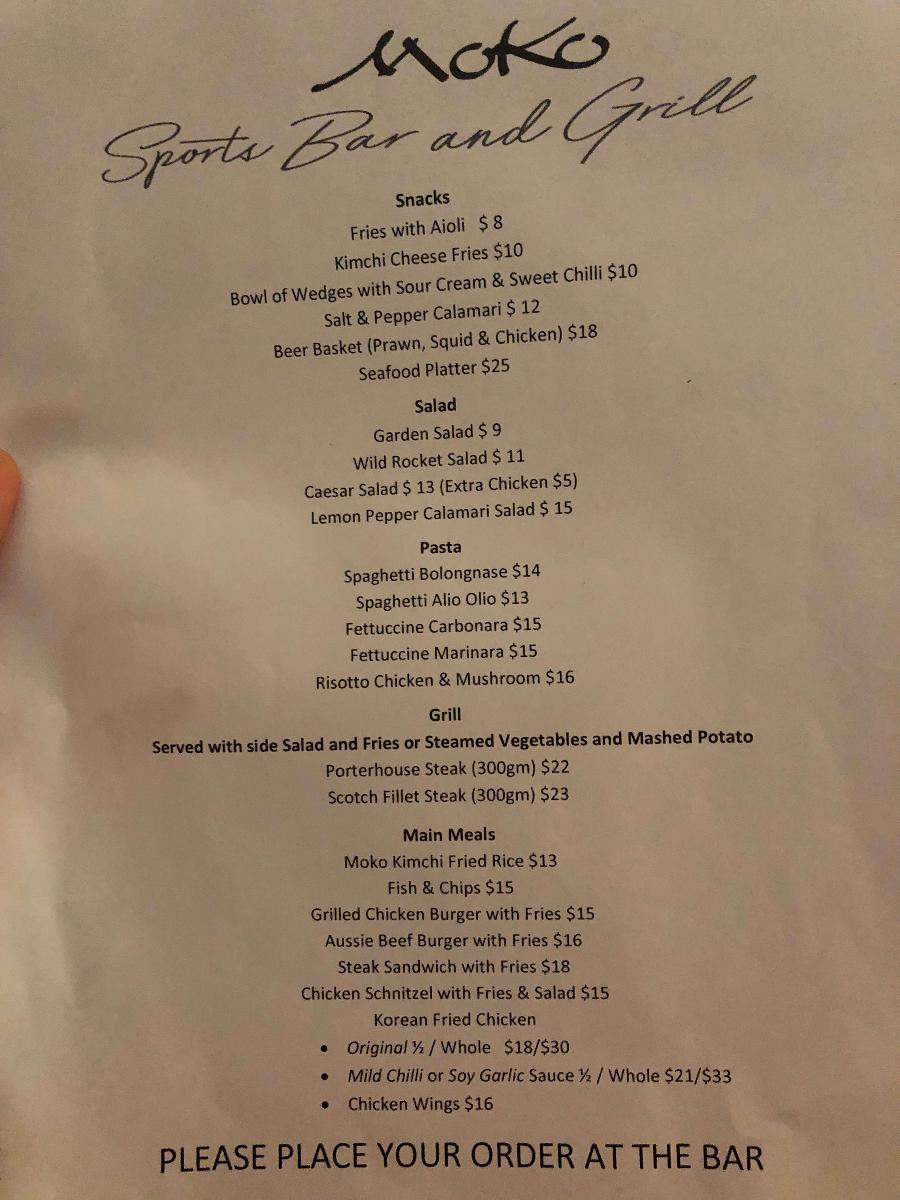 Menu at Moko Eastwood pub & bar, Eastwood