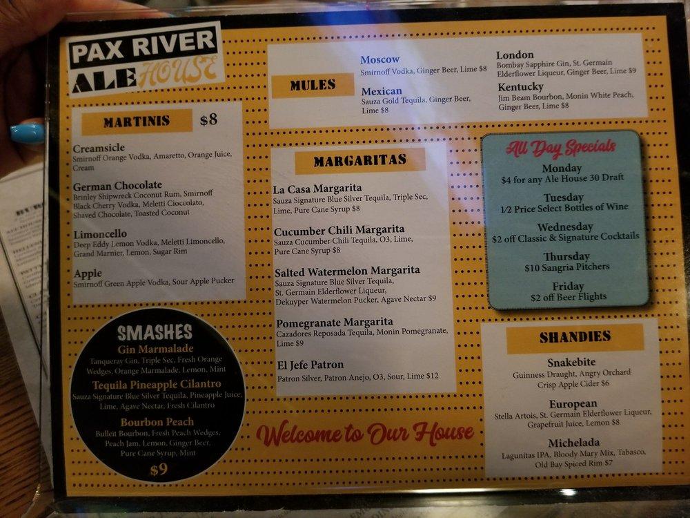 Menu at Pax River Ale House pub & bar, Lexington Park