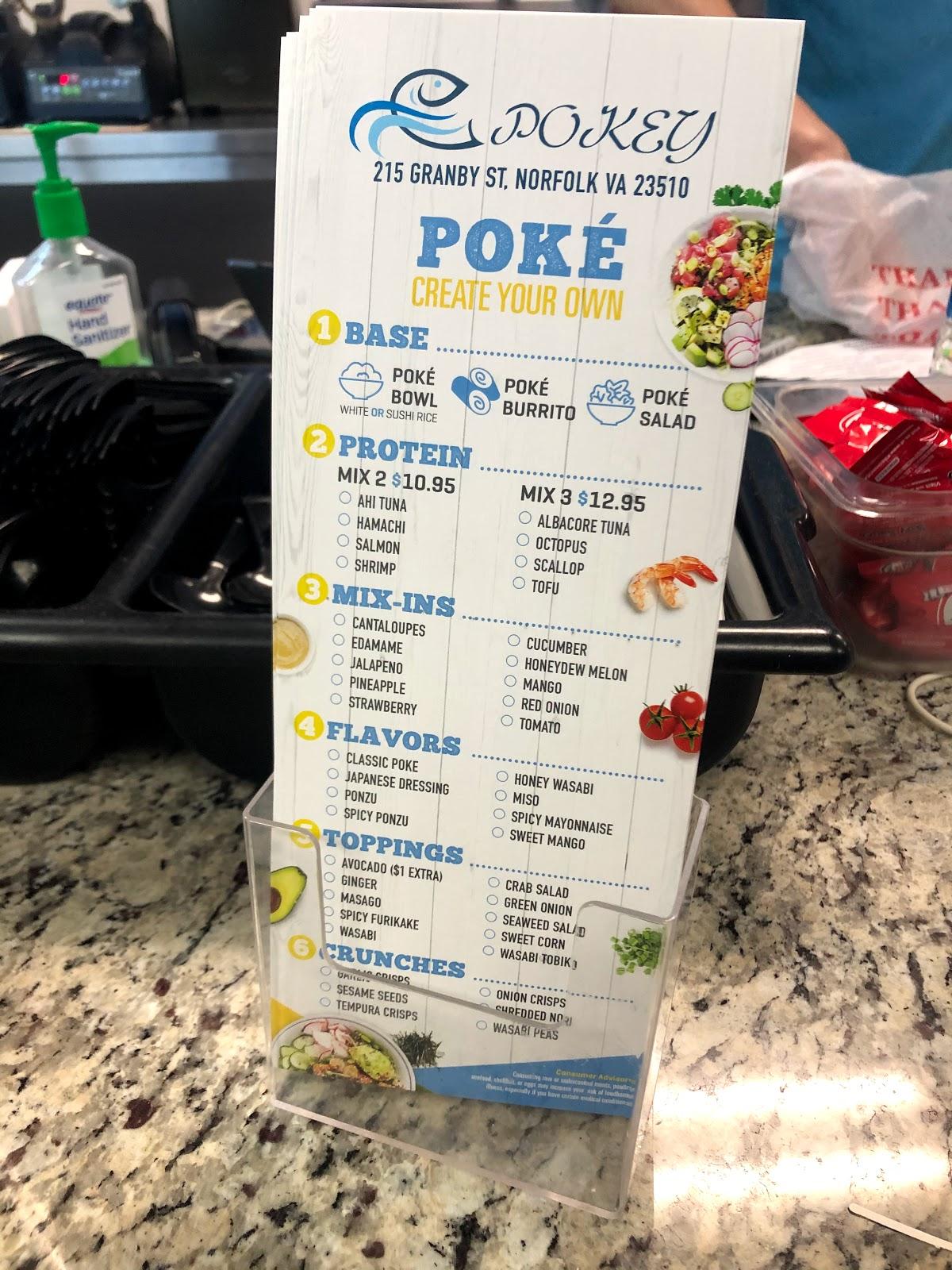 Menu at Pokey restaurant, Norfolk