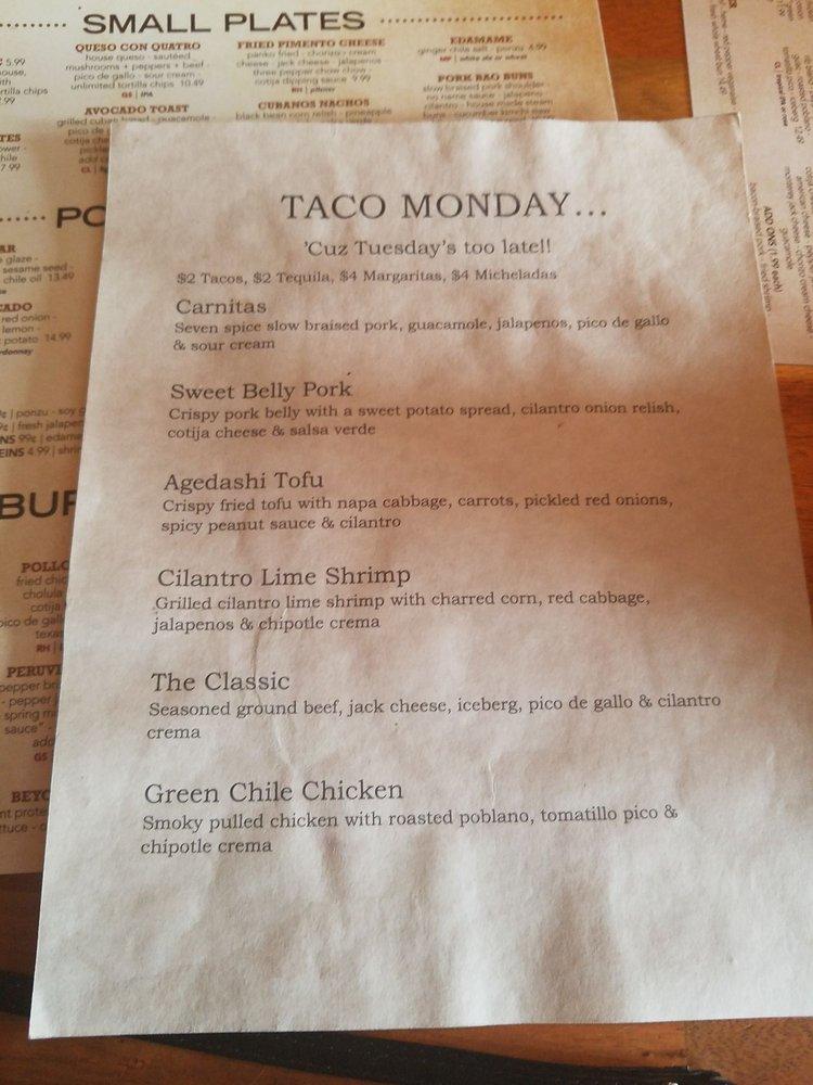 Menu at Publico, Columbia
