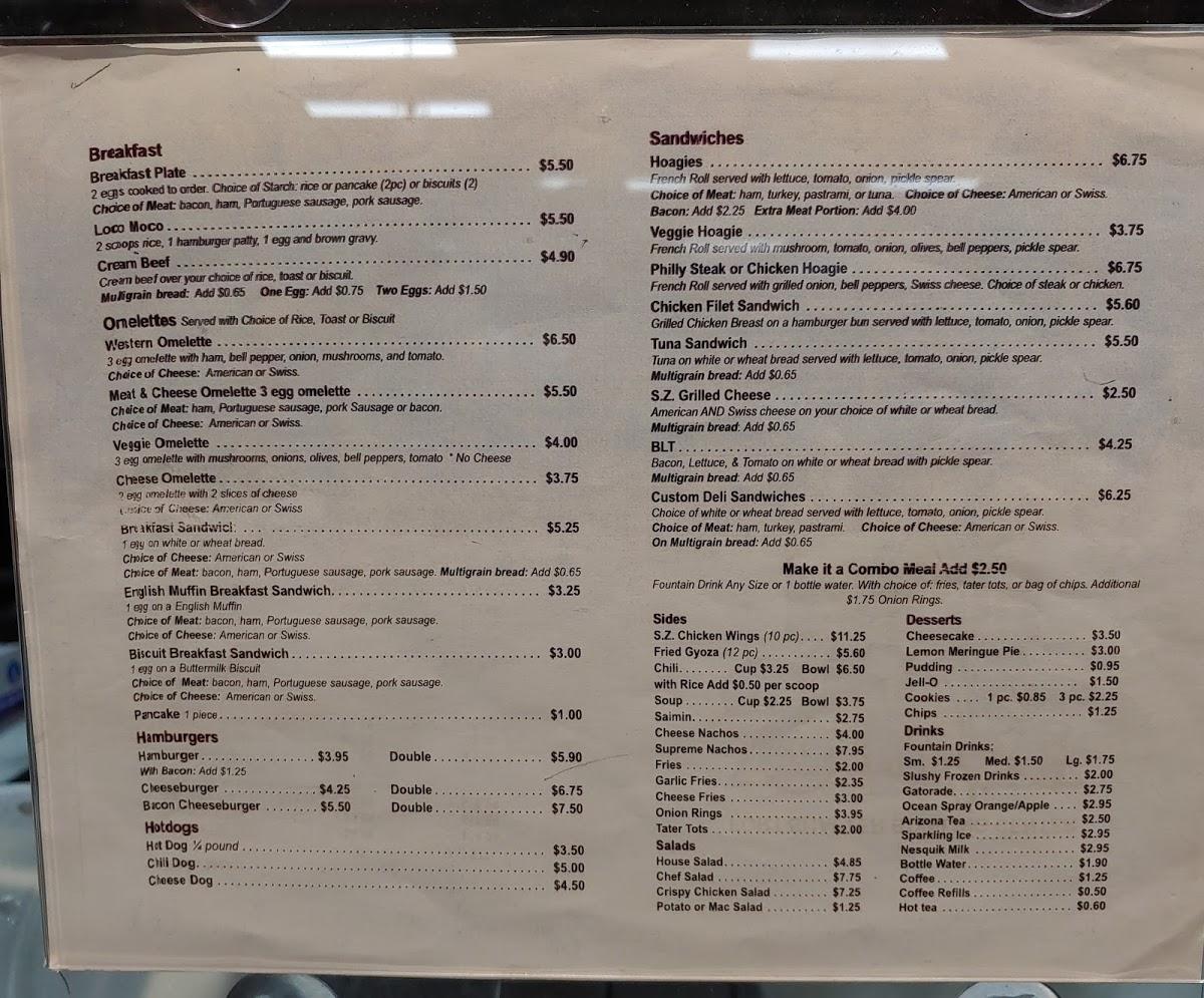 Menu at Strike Zone restaurant, Honolulu
