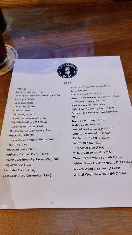 Menu at The Bearded Goat pub & bar, Greensboro