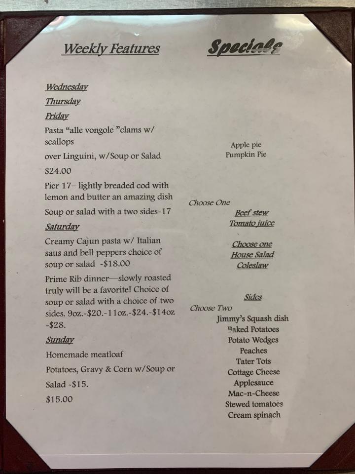 Menu at The Wheel Inn steakhouse, USA