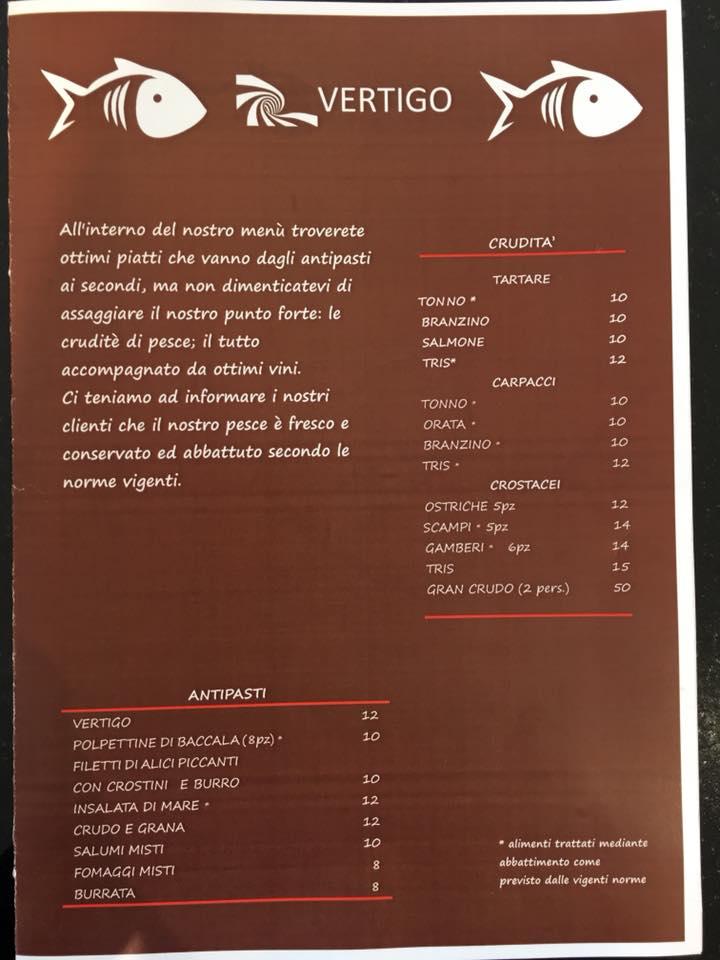 Speisekarte von Bar Vertigo, Felino