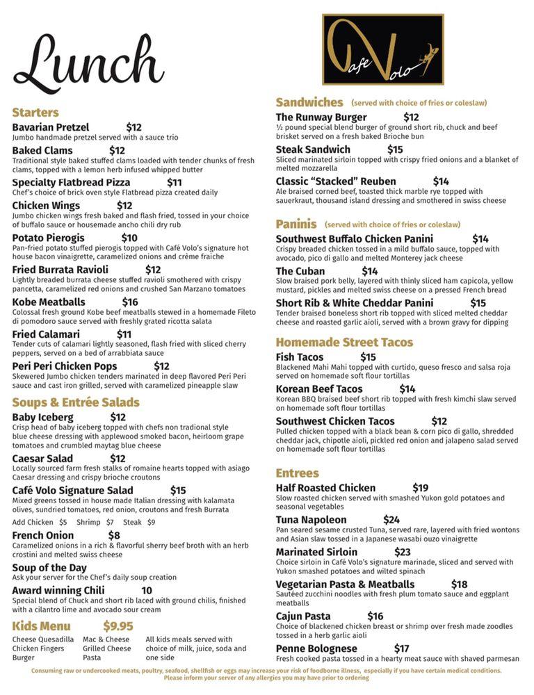 Menu at Cafe Volo, Westhampton Beach