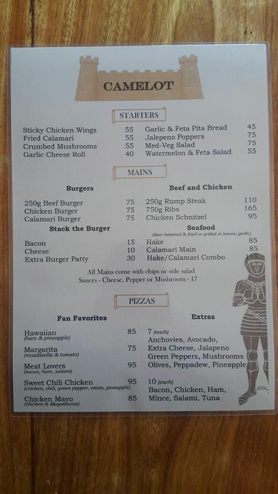 Menu at Camelot Restaurant & Bar, Betty's Bay