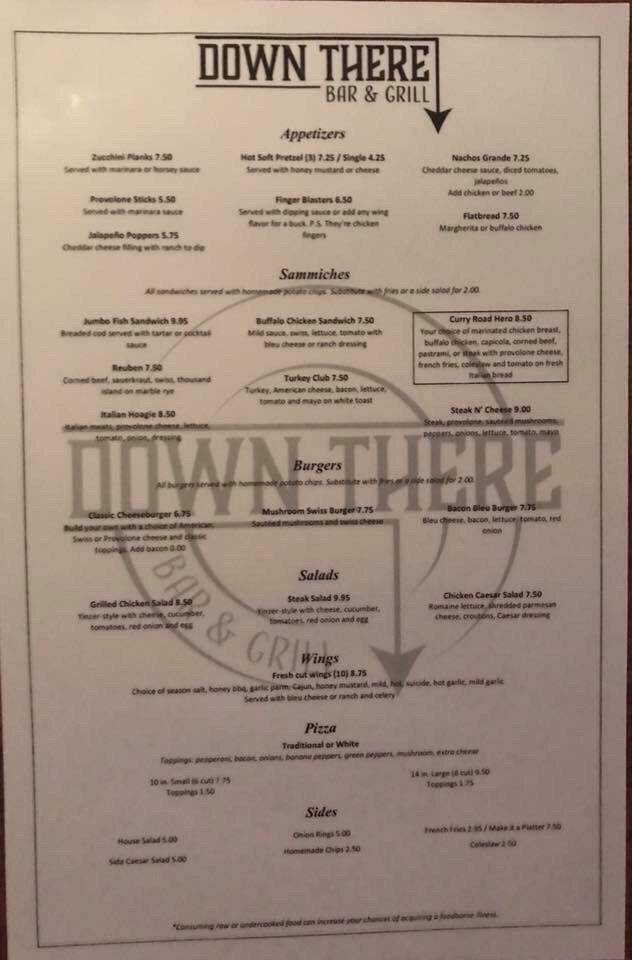 Menu at Down There Bar and Grill, Pittsburgh