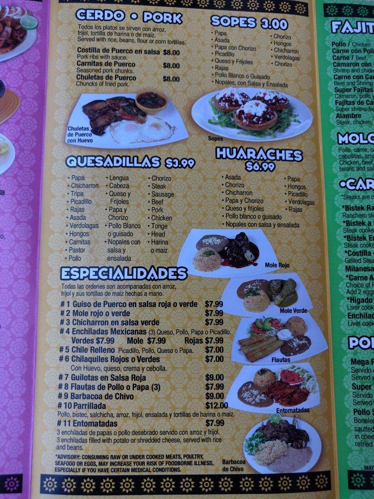 Menu at Mega Taco restaurant, Norcross