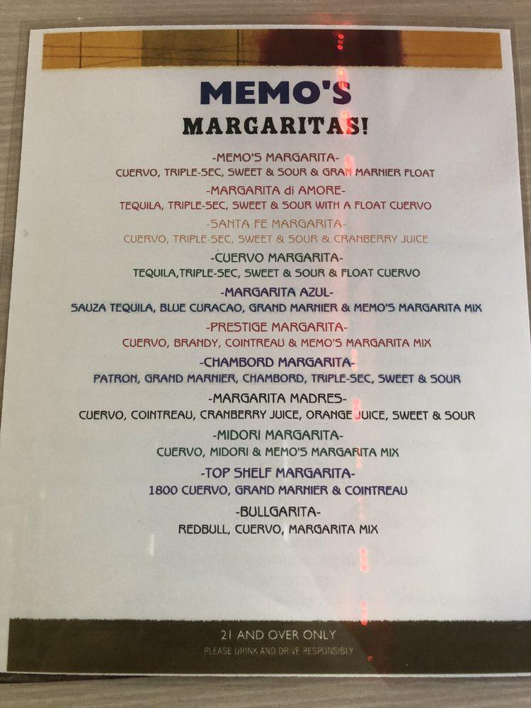 Menu at Memo's Méxican Restaurant, Springfield