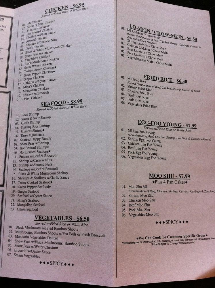 Menu at Mj Chinese, Vietnamese,& Sushi restaurant, Davenport