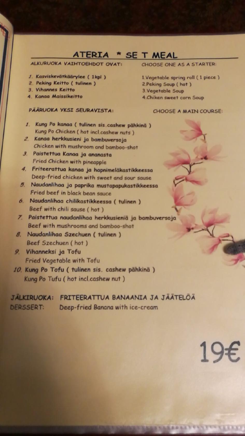 Menu at Tung Hing restaurant, Espoo, Konstaapelinkatu 1