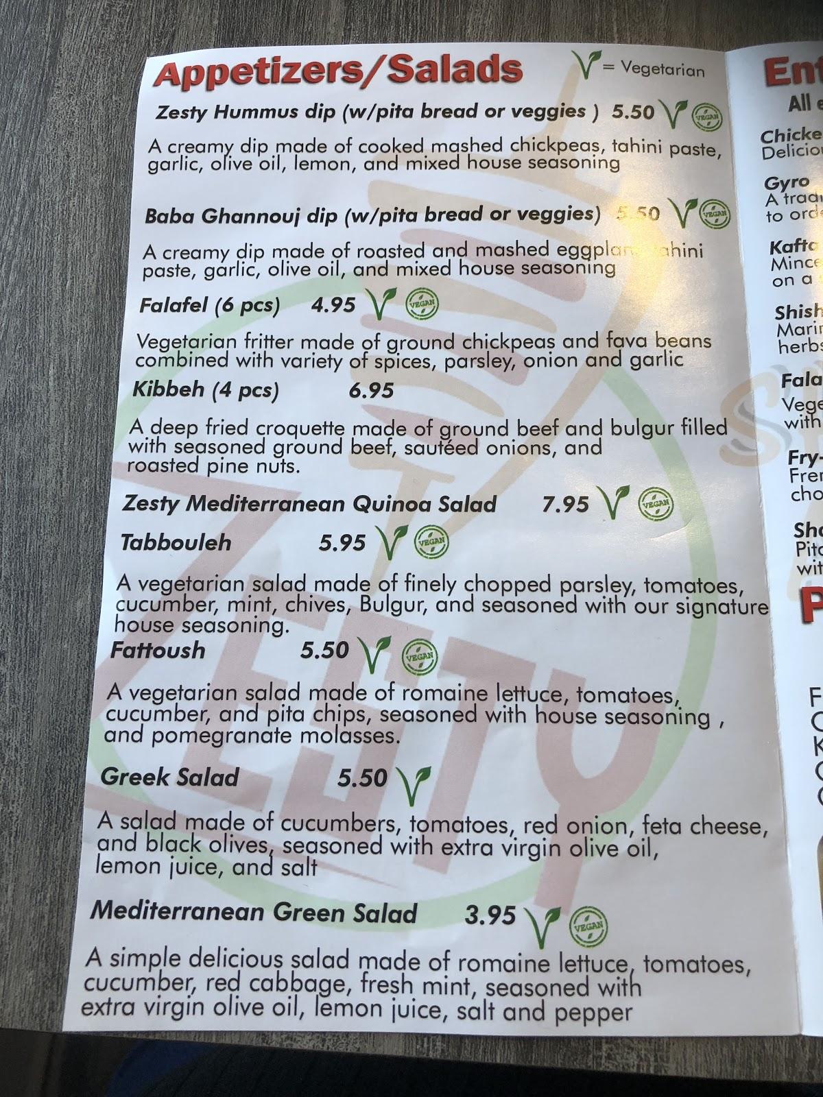 Menu at Zesty Shawarma And Grill restaurant, Menifee