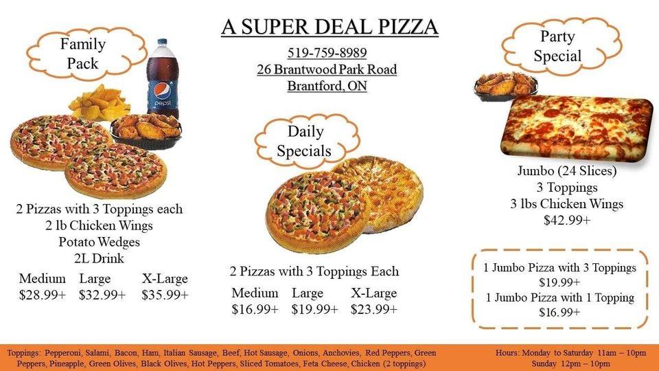Menu at A Superdeal Pizza pizzeria, Brantford