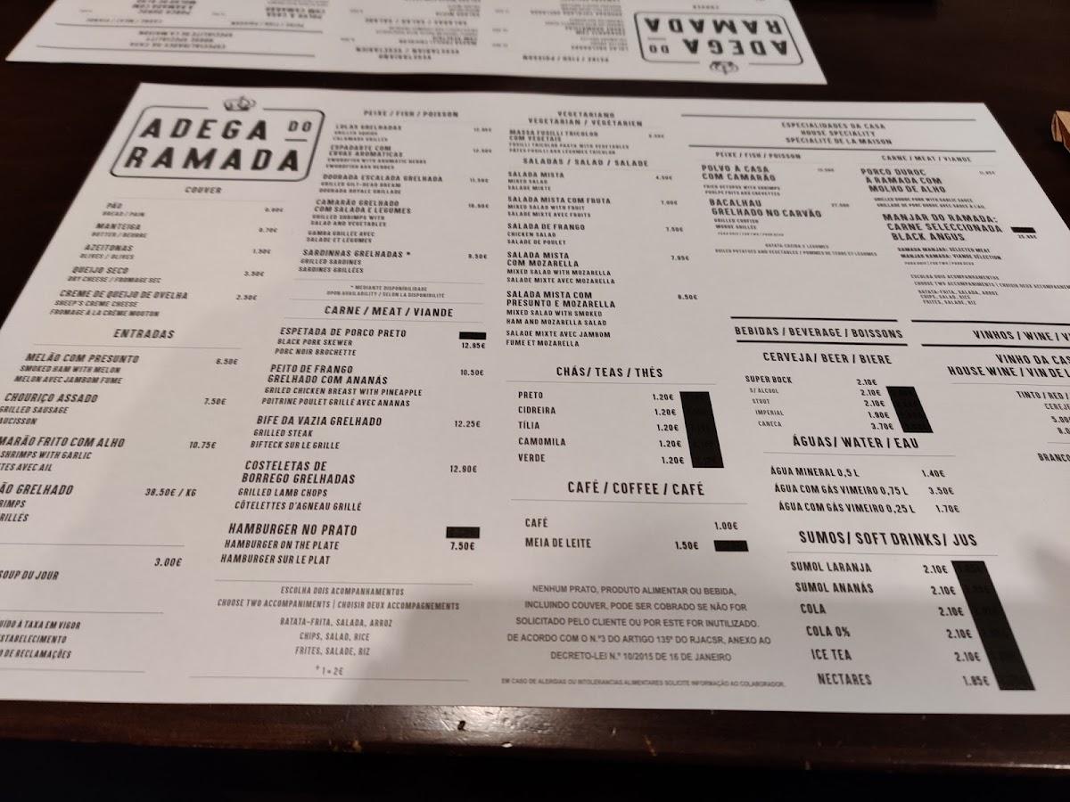 Carta del pub y bar Adega do Ramada, Óbidos, Tv. Nossa Sra. do Rosario 3
