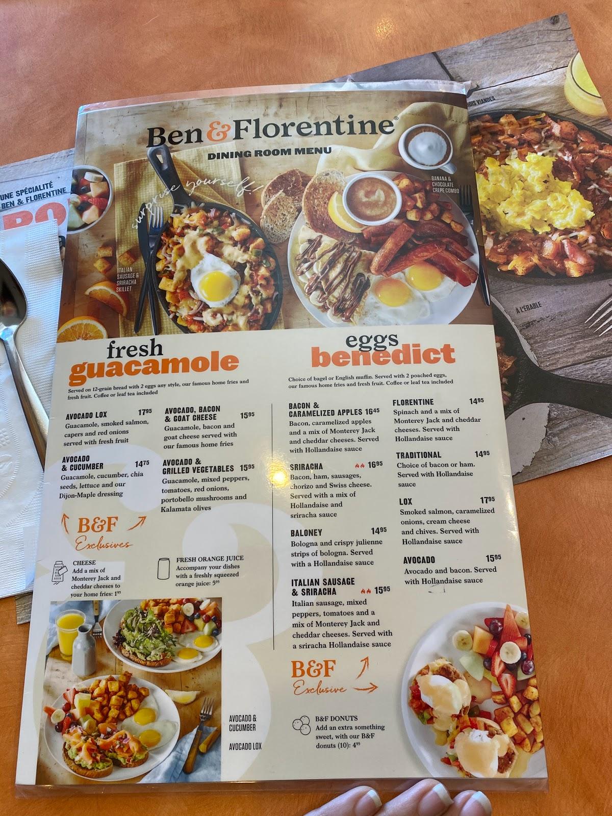 Menu au Ben & Florentine restaurant, Brossard, Taschereau Blvd Local 1