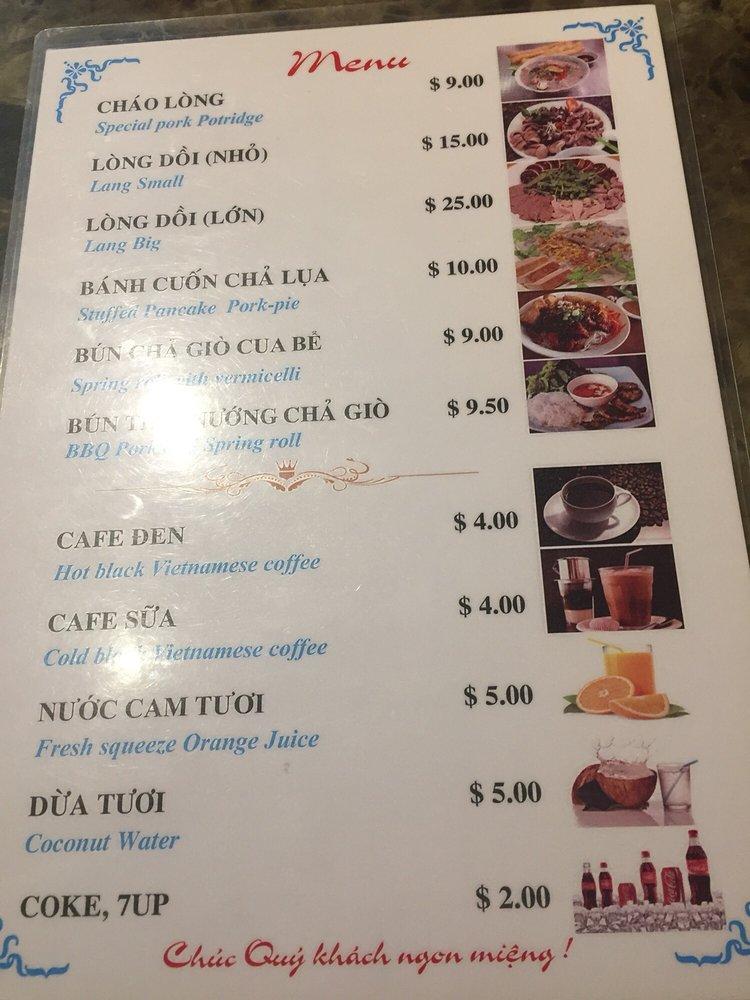Menu at Cafe Dang Anh, Vancouver