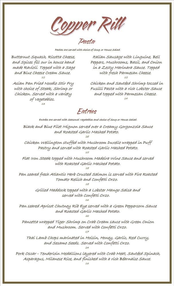 Menu at Copper Rill Restaurant, Idaho Falls