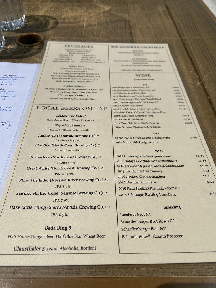 Menu at Flow Restaurant & Lounge, Mendocino, Main St