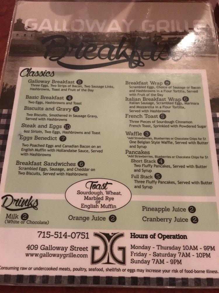 Menu at Galloway Grille pub & bar, Eau Claire