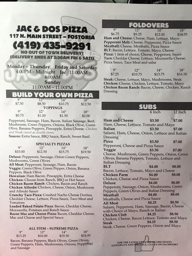 Menu at J N D's Fostoria pizzeria, Fostoria