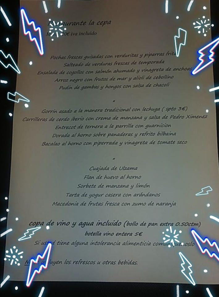 Carta del restaurante La Cepa, Estella