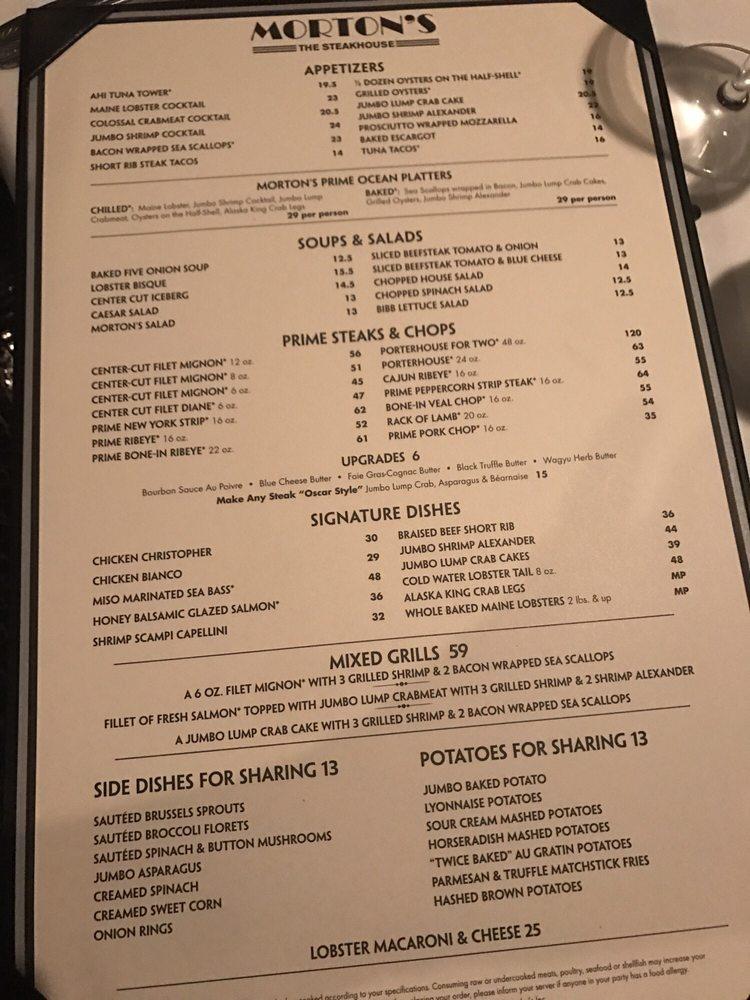 Menu at Morton's The Steakhouse, Boca Raton