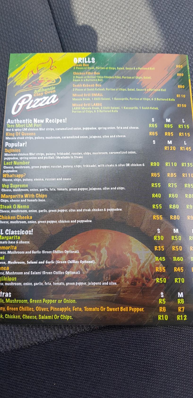 Menu at Nemo 's Fast Foods, Lenasia