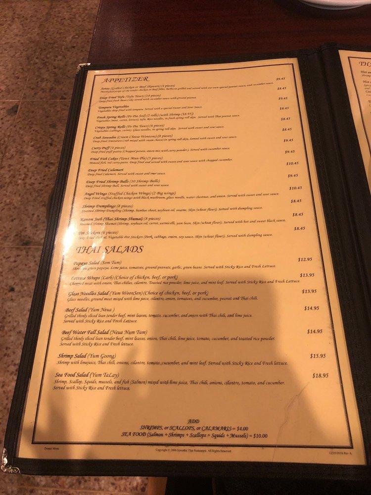 Menu at Sawadee (Utah) Thai Restaurant, Salt Lake City