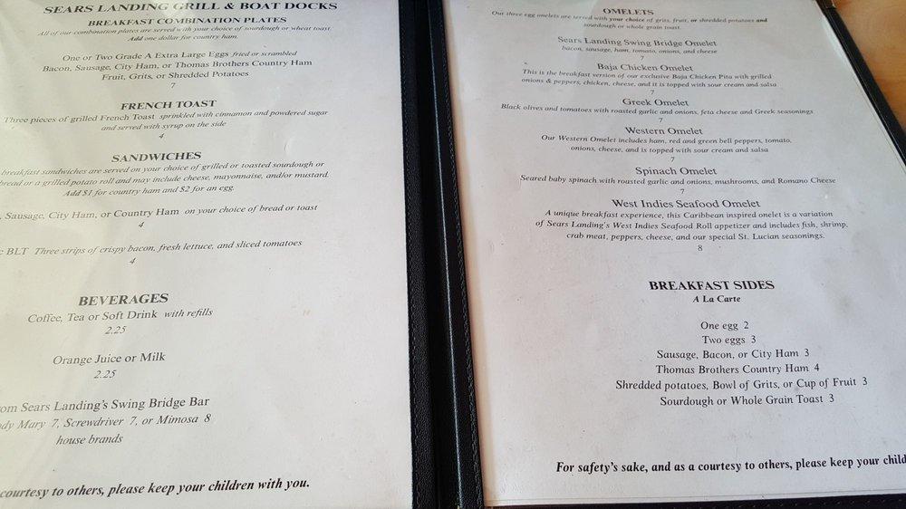 Menu at Sears Landing restaurant, Surf City